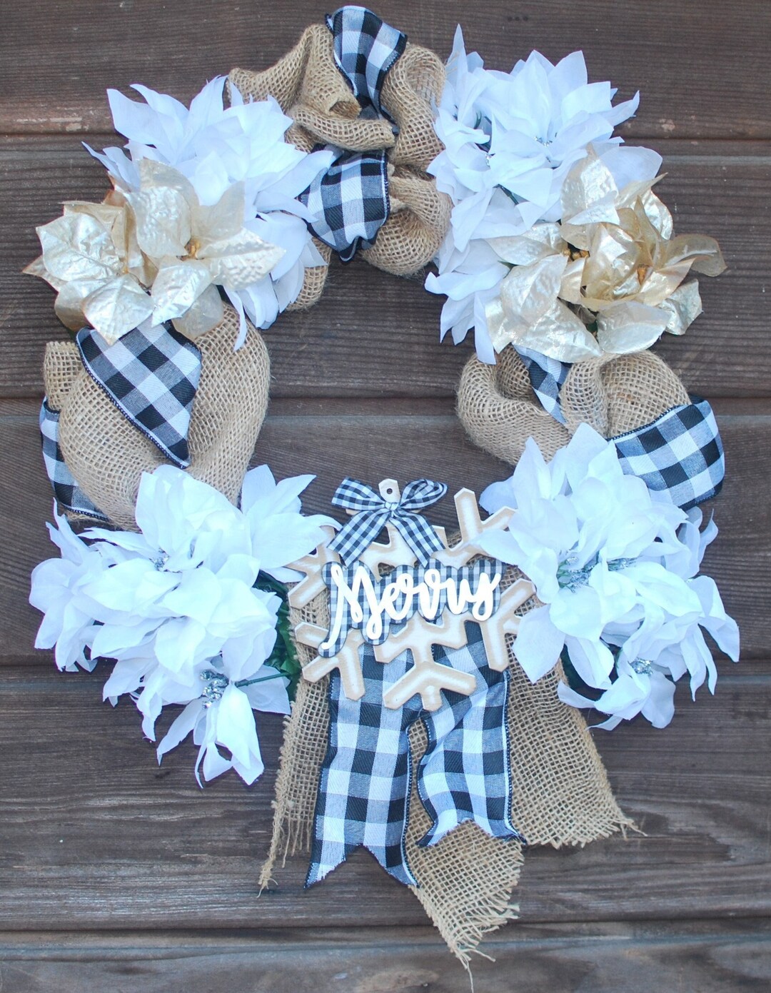 Gold and White Burlap Buffalo Check Christmas Wreath - Etsy