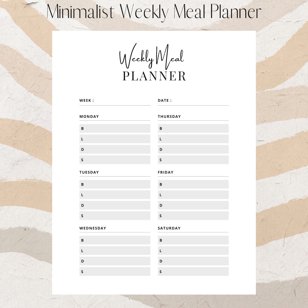 Minimalist Weekly Meal Planner | Digital Printable | PNG & PDF - Etsy