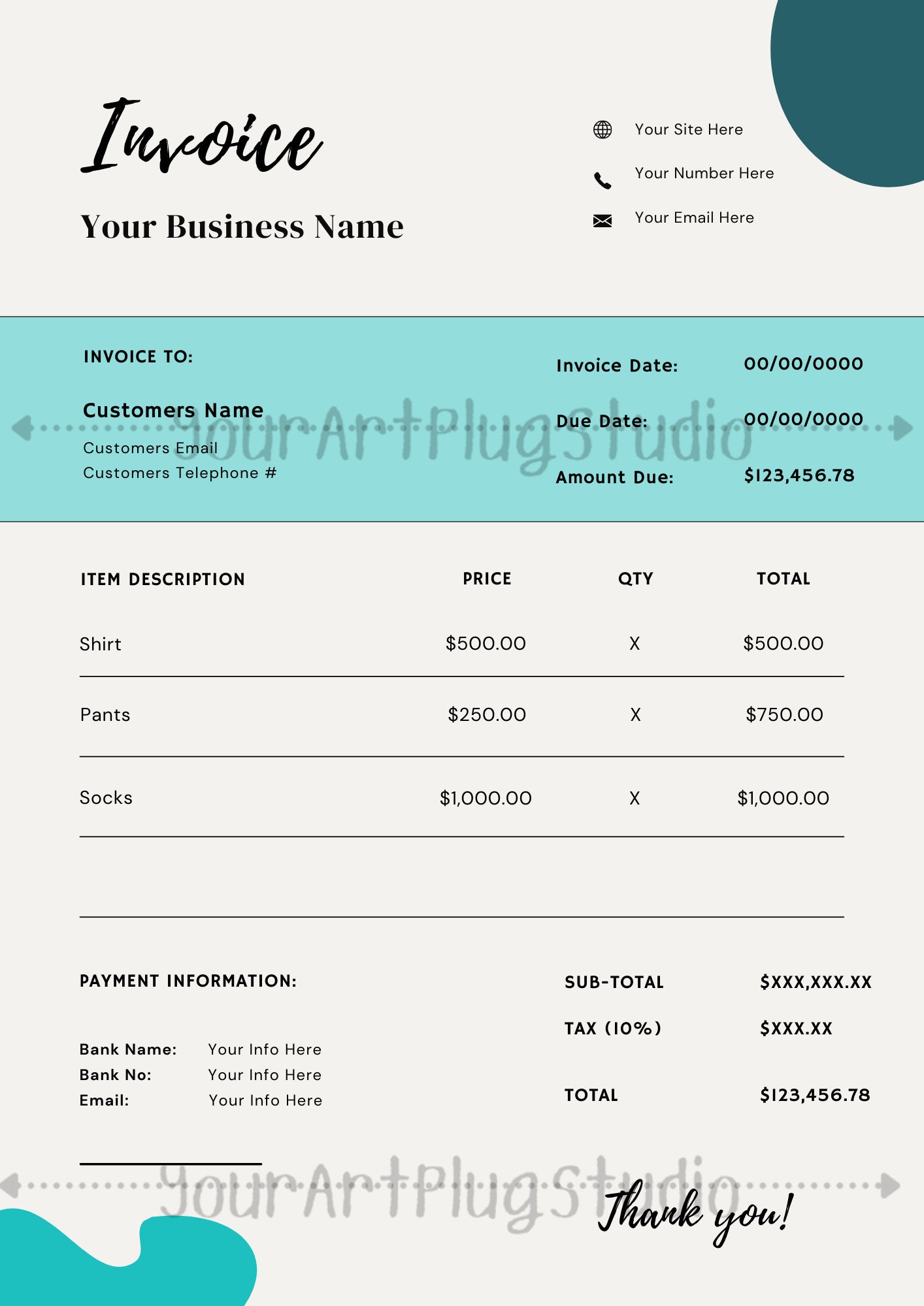 Editable Invoice Template | Digital File | Canva Design - Etsy