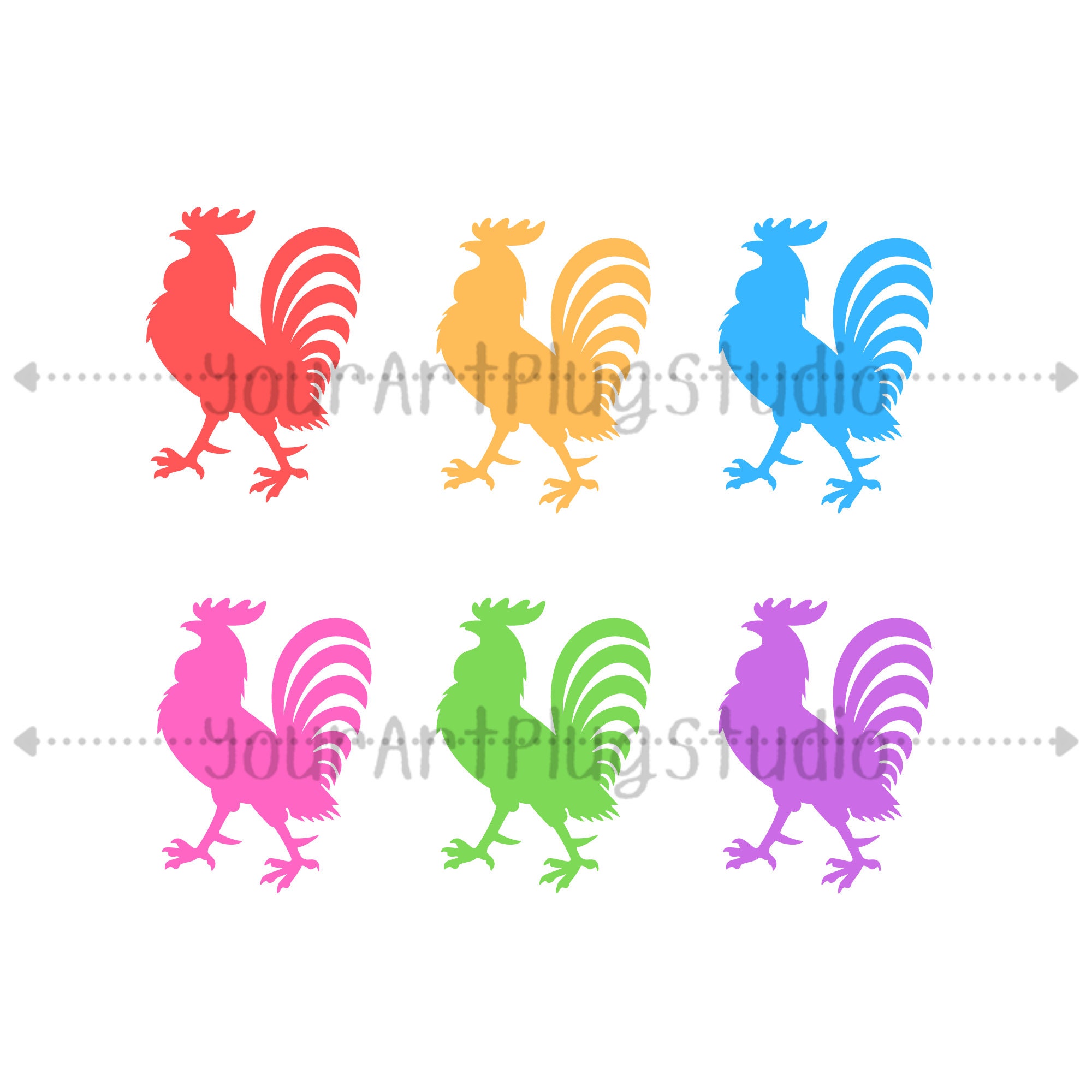 Multicolor Roosters Graphic SVG PNG JPG - Etsy