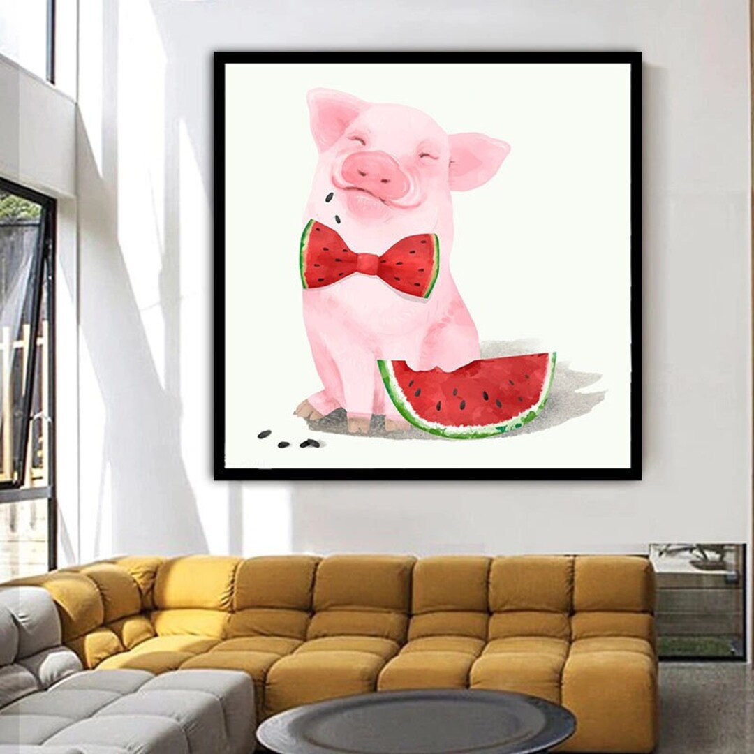 Pink Pig Eating Watermelon Canvas Print Art Cute Pig Canvas - Etsy