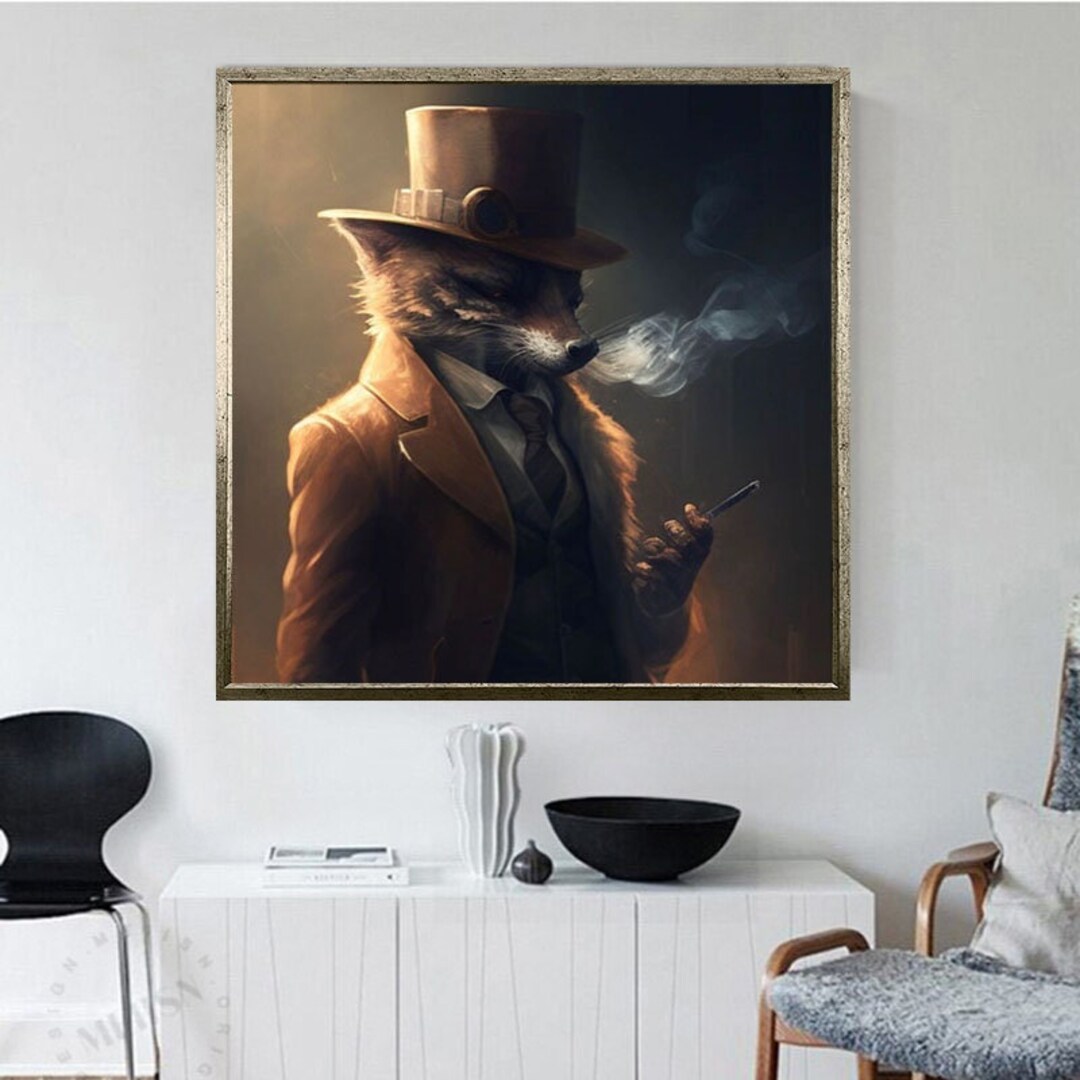 Fox in Suit Canvas Print Art Mafia Fox Panda in Hat Ready to - Etsy