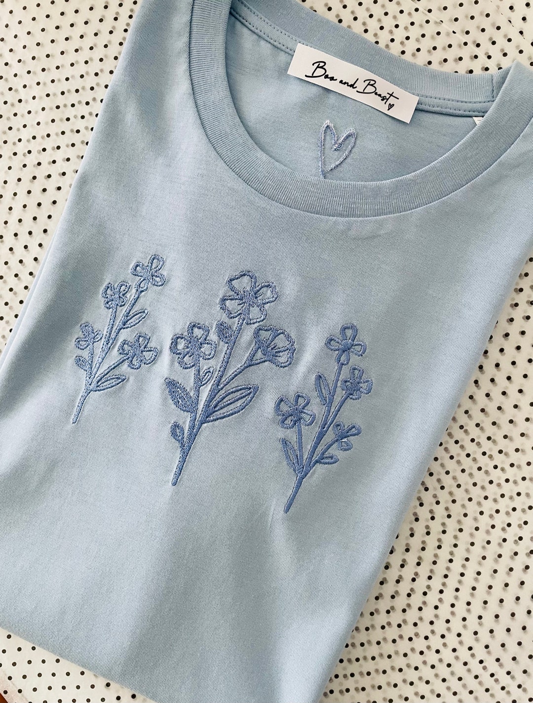 Embroidered Organic Cotton Forget Me Not T-shirt, Flowers, Forget Me ...