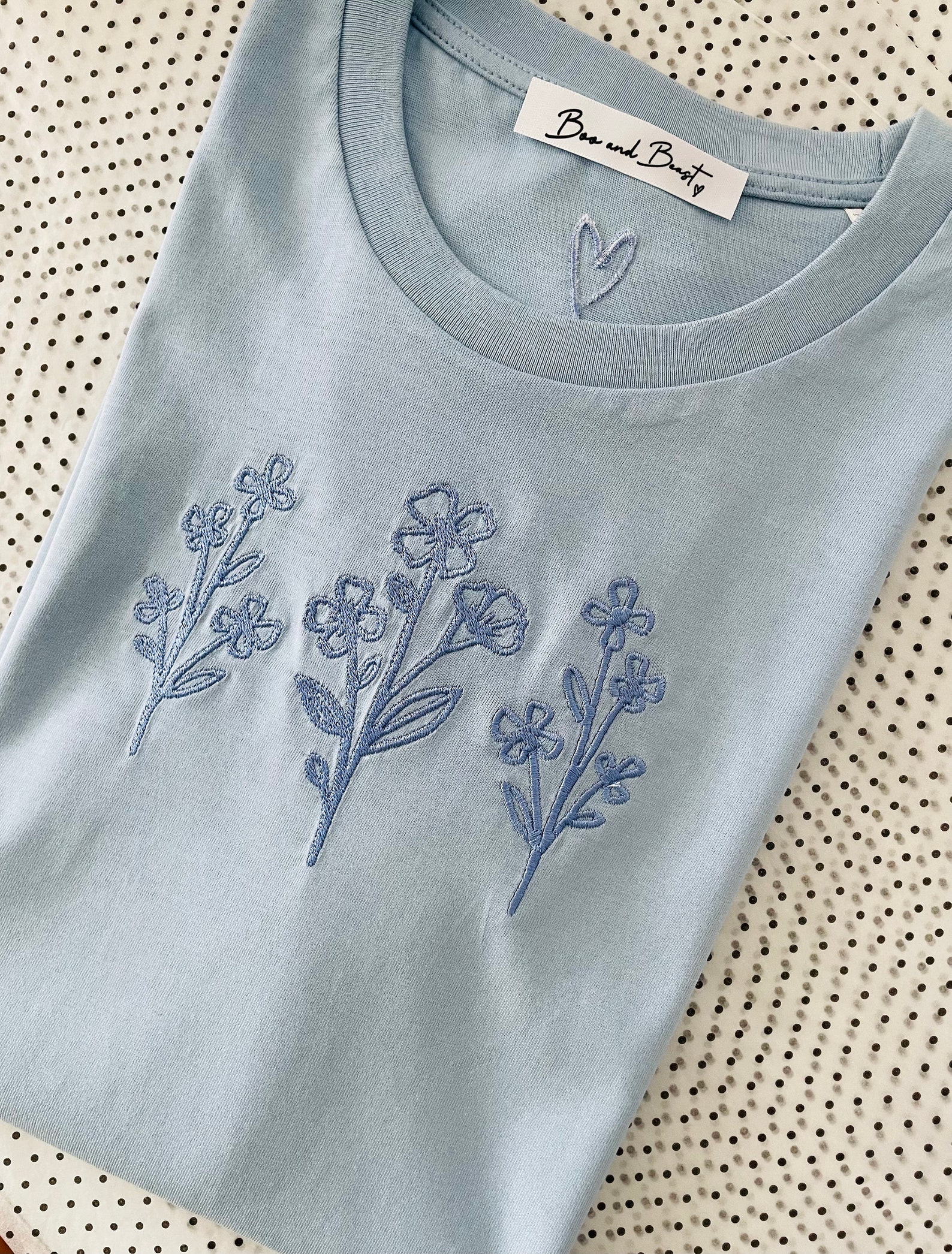 Embroidered Organic Cotton Forget Me Not T-shirt, Flowers, Forget Me ...