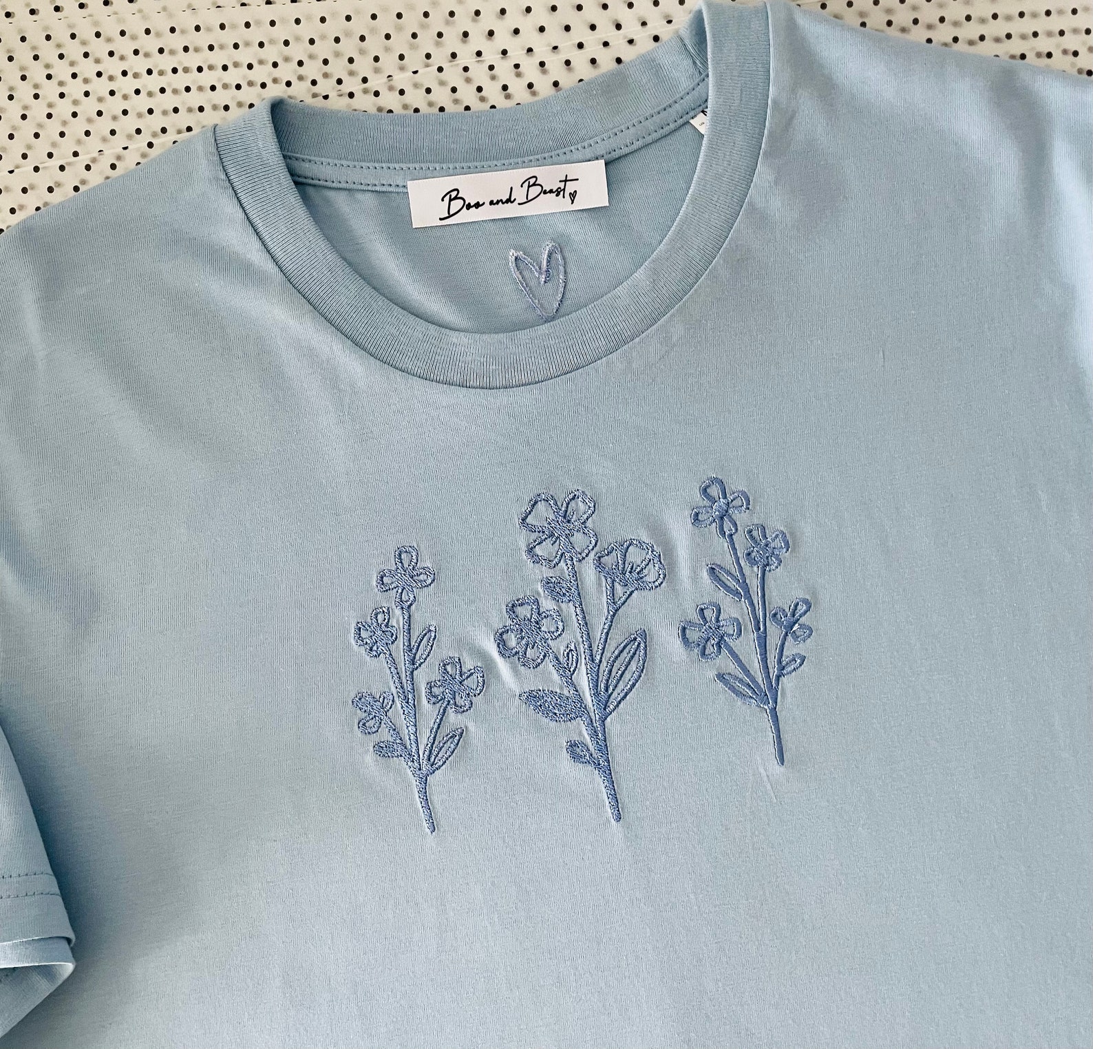 Embroidered Organic Cotton Forget Me Not T-shirt, Flowers, Forget Me ...