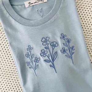 Embroidered Organic Cotton Forget Me Not T-shirt, Flowers, Forget Me ...