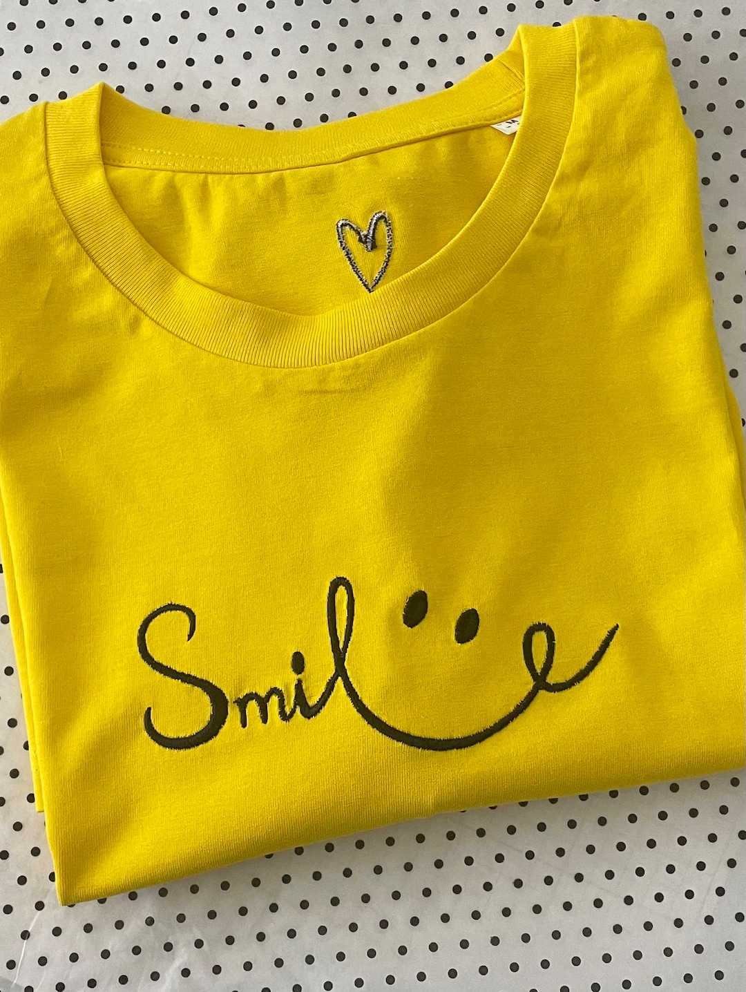Embroidered Organic Cotton Smile T-shirt, Flowers, Smile, Happy, Women ...