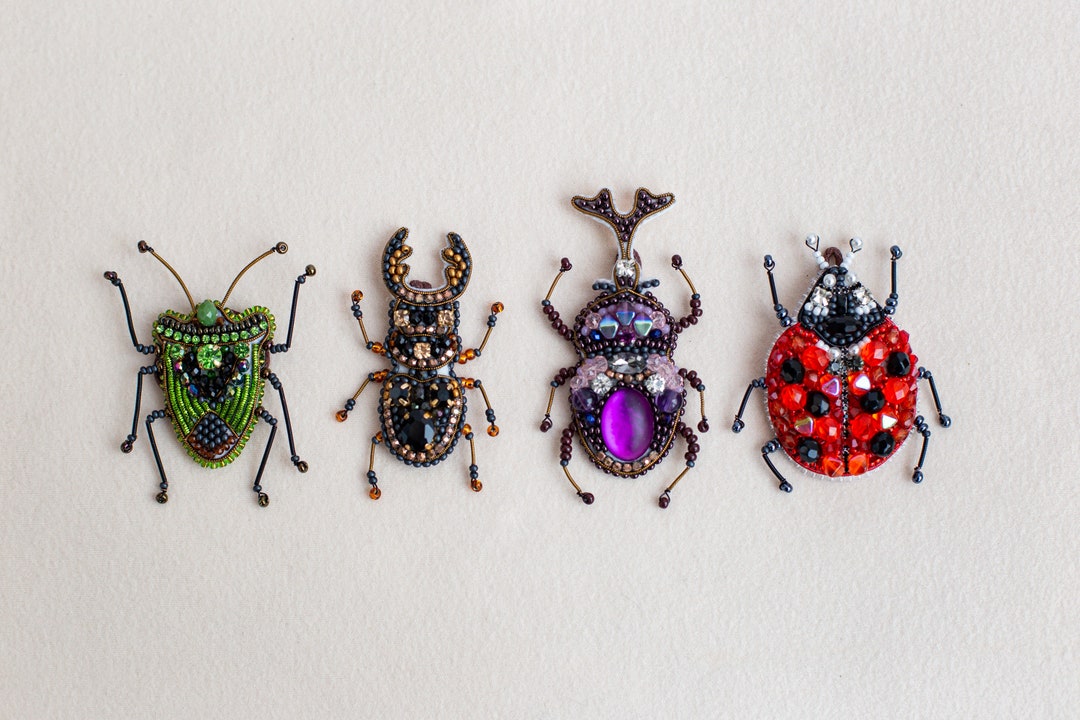Beatle Brooch Pin Beaded Stag Beetle Shield Bug Rhino - Etsy