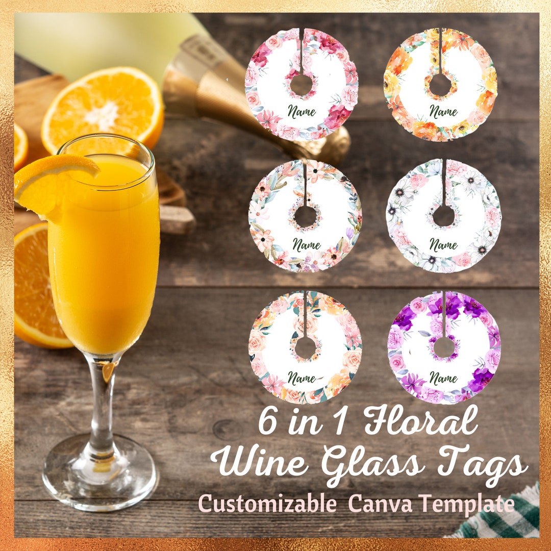 Spring Floral Wine Glass Name Tag Labels | Customizable Printable Canva ...