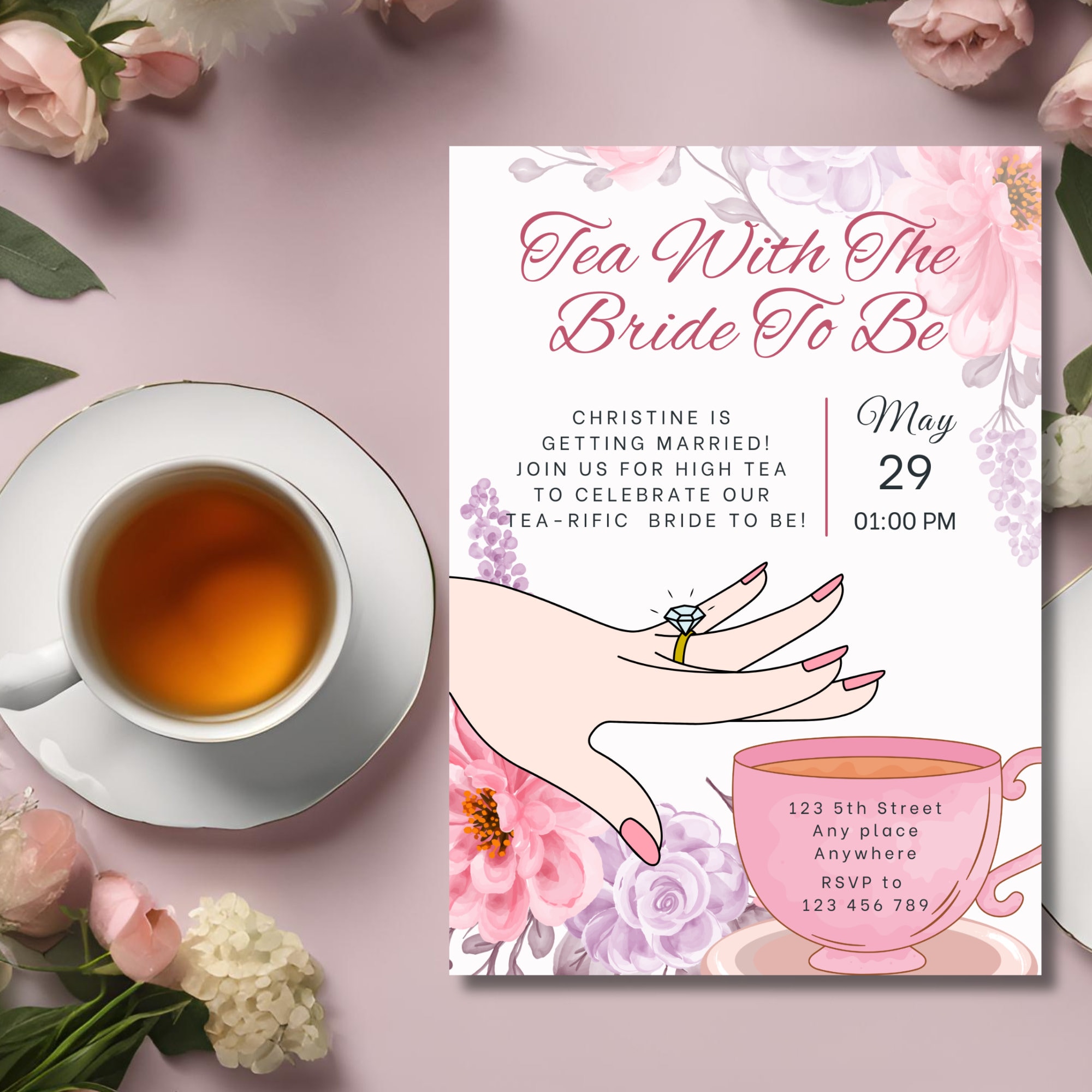 Tea With the Bride to Be Invitation Printable Canva Template Bridal ...