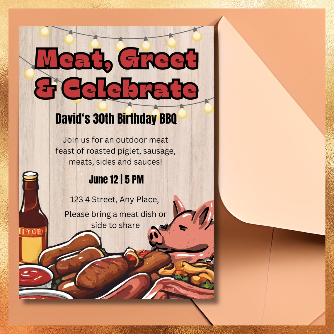 BBQ Party Invitation | Printable Canva Template | Outdoor Grill Meat ...