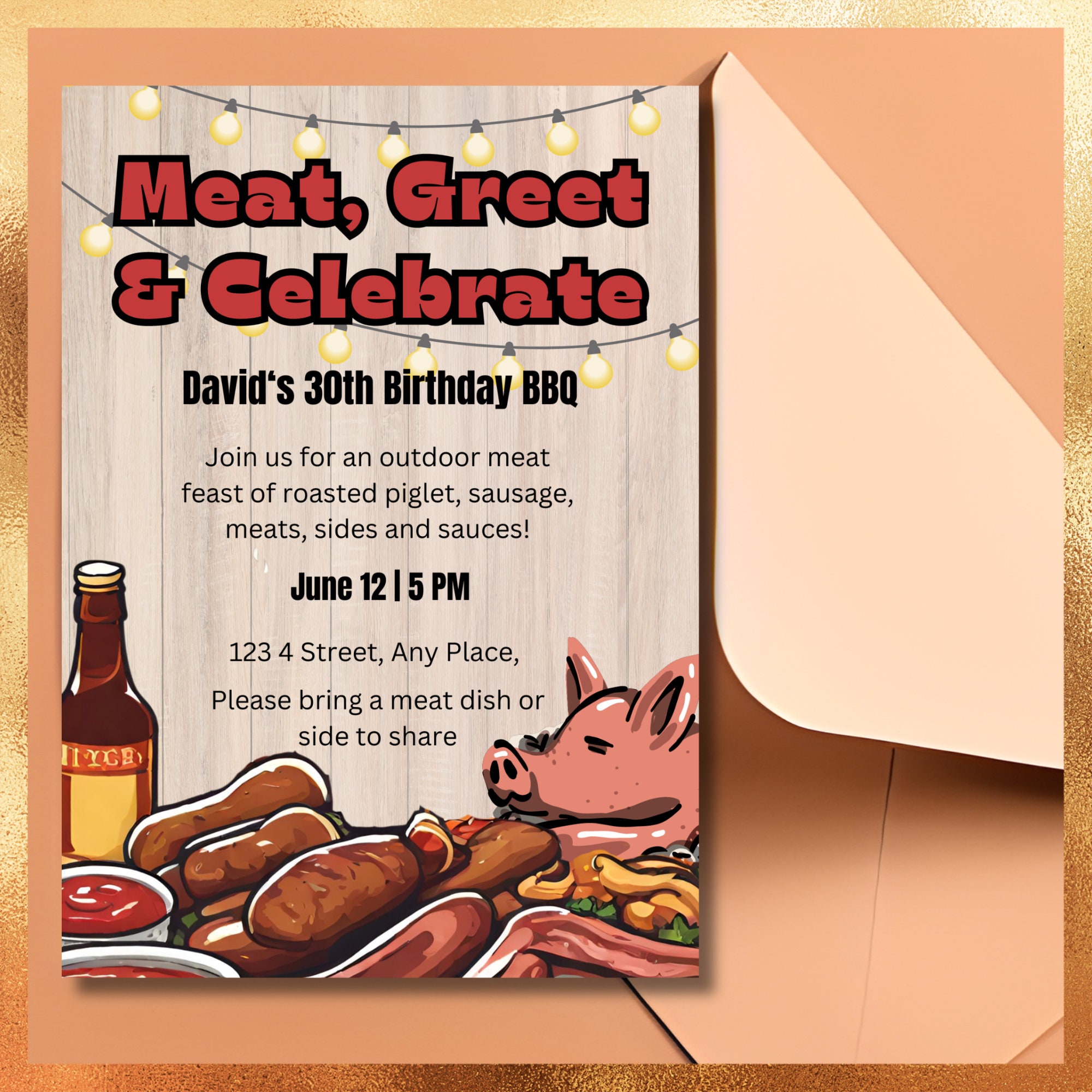 BBQ Party Invitation | Printable Canva Template | Outdoor Grill Meat ...