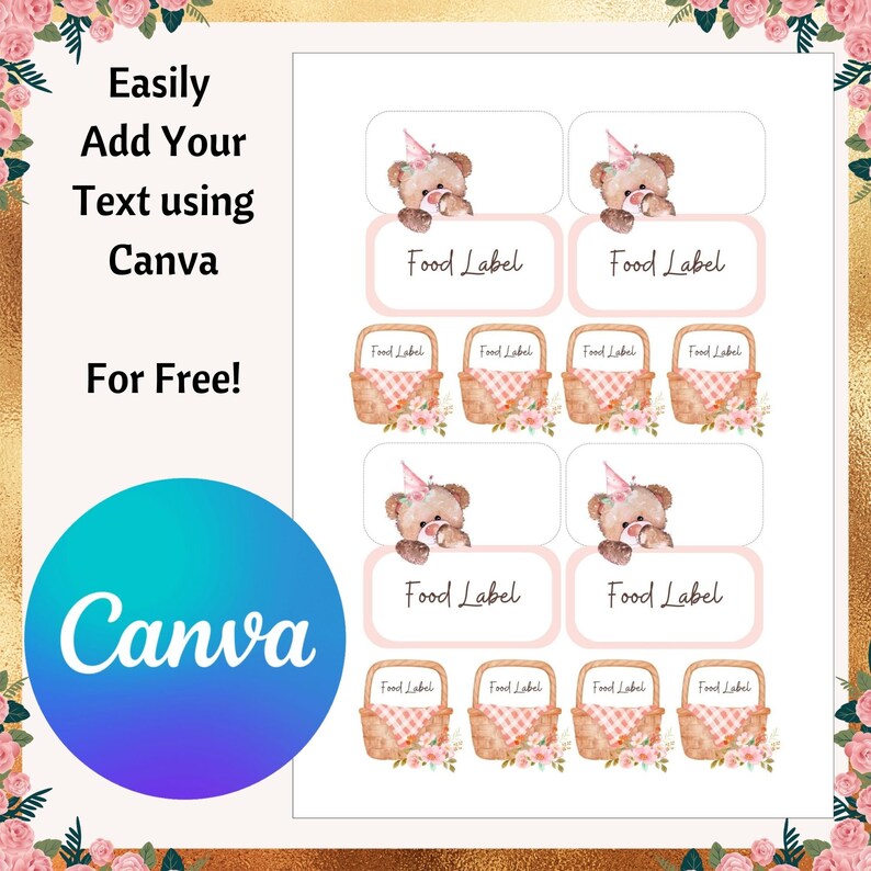 Teddy Bear Picnic Food Labels | Customizable Printable Canva Template ...