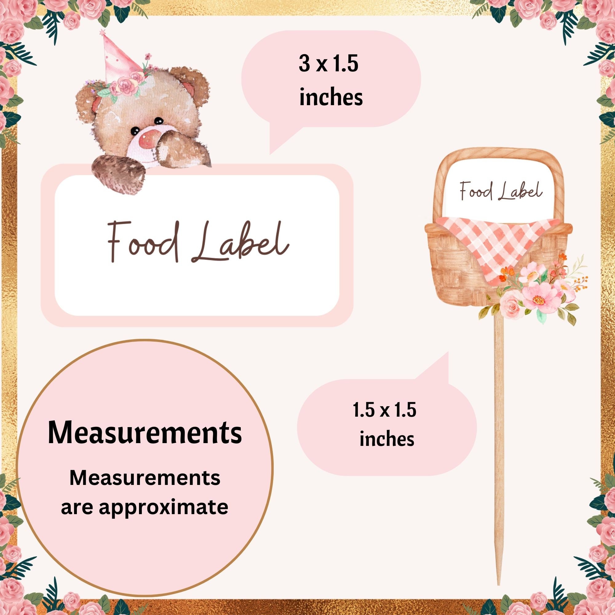 Teddy Bear Picnic Food Labels | Customizable Printable Canva Template ...