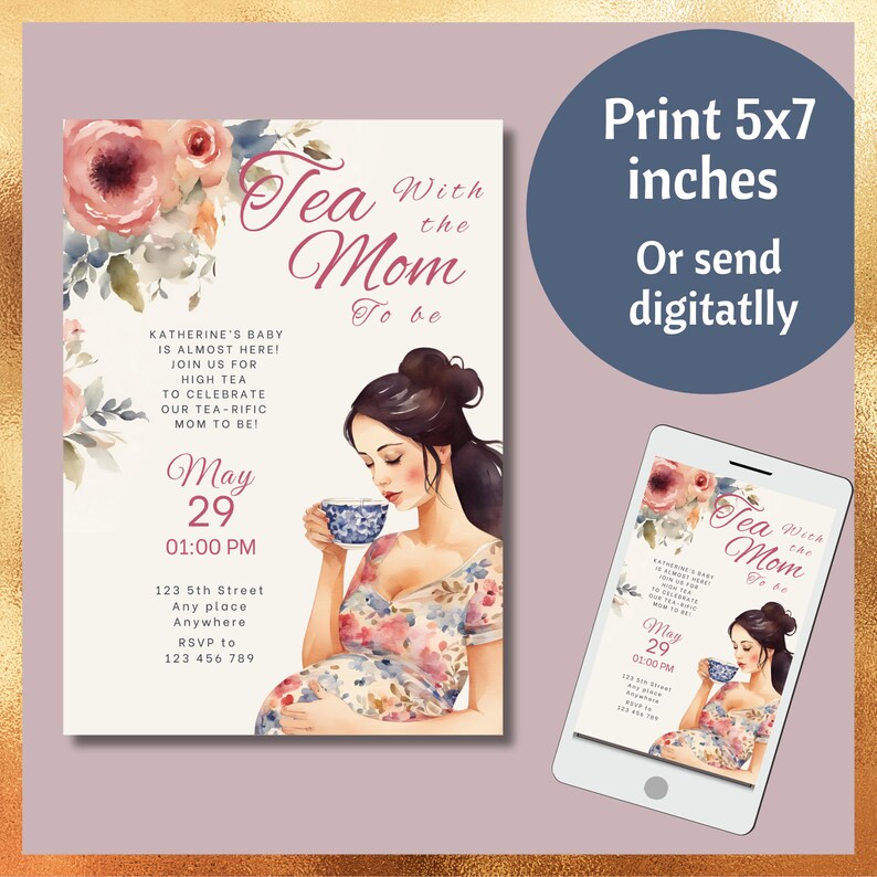 Tea With the Mom to Be Invitation | Printable Canva Template | Baby ...