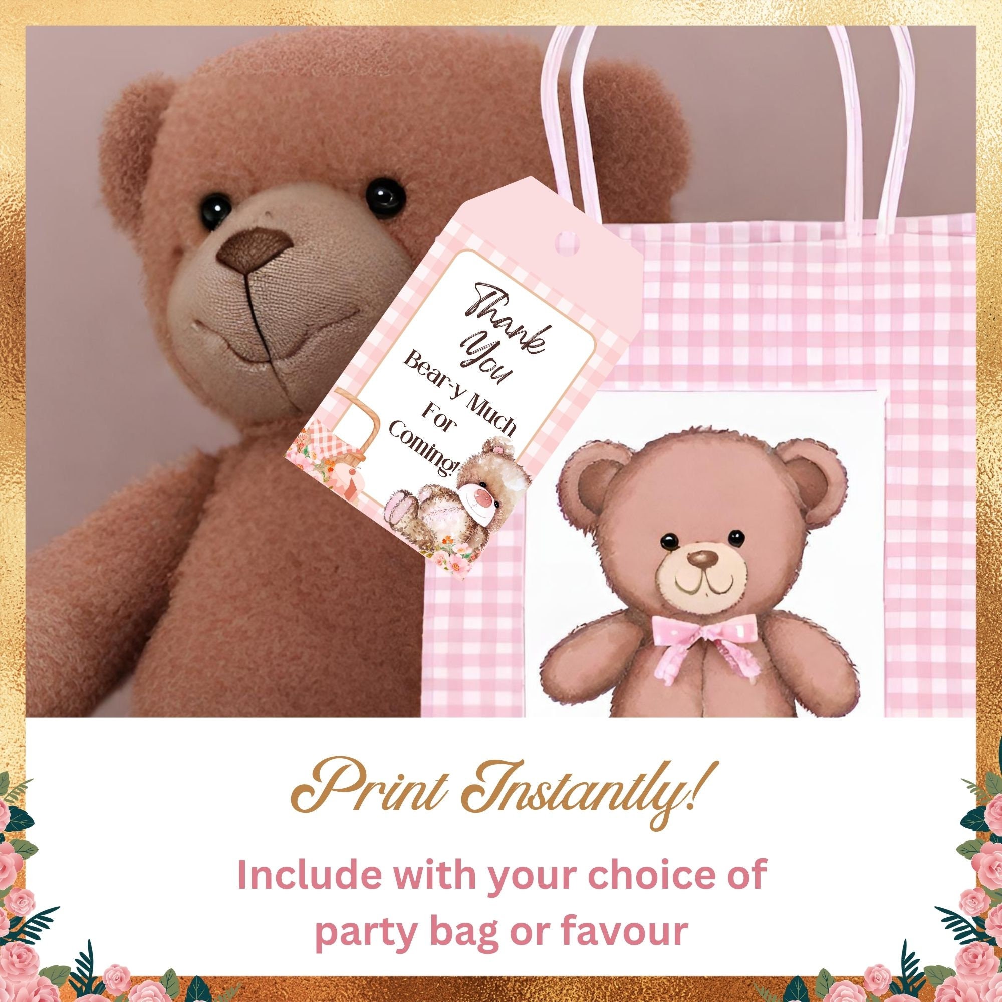 Thank You Beary Much Teddy Bear Picnic Tags | Digital Printable ...