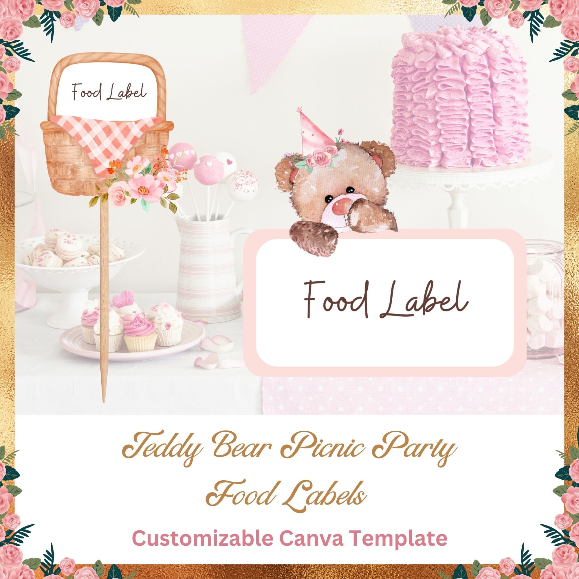 Teddy Bear Picnic Food Labels | Customizable Printable Canva Template ...