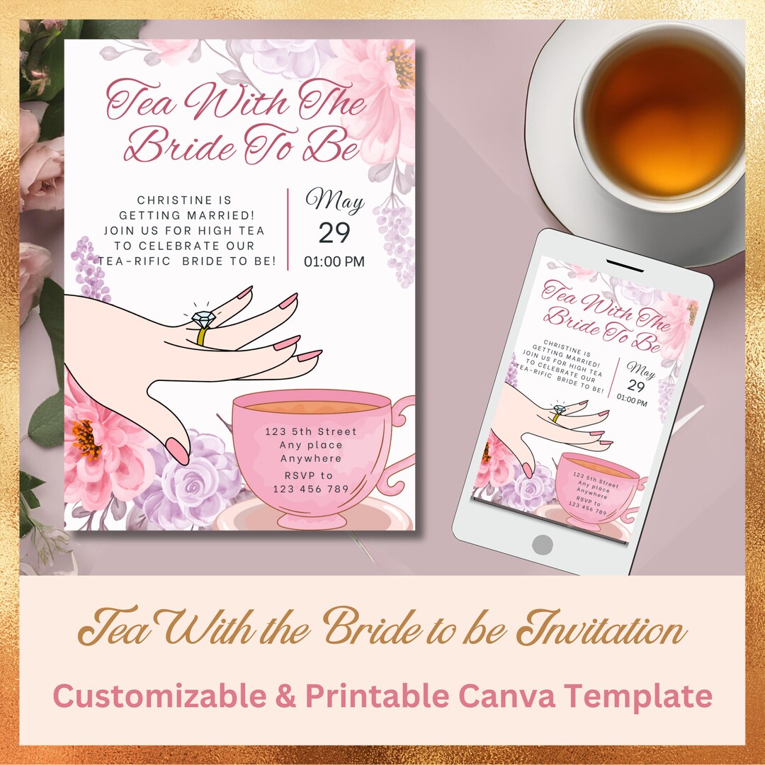 Tea With the Bride to Be Invitation Printable Canva Template Bridal ...