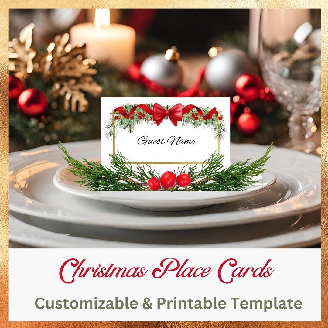 Christmas Bow Place Cards | Customizable Printable Canva Template ...