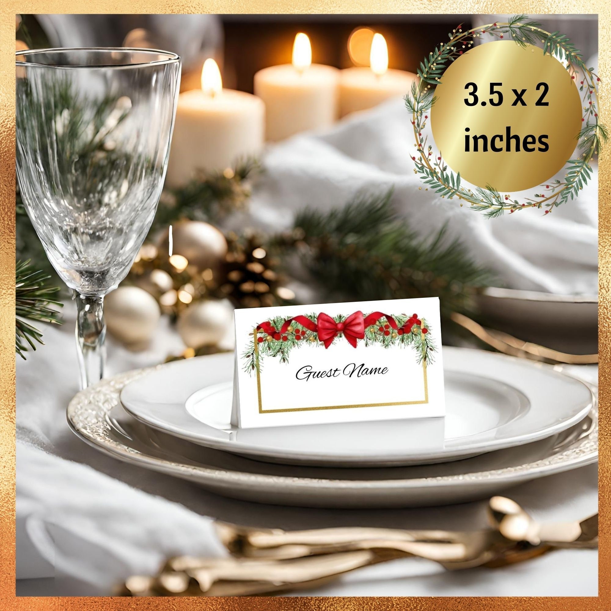 Christmas Bow Place Cards | Customizable Printable Canva Template ...