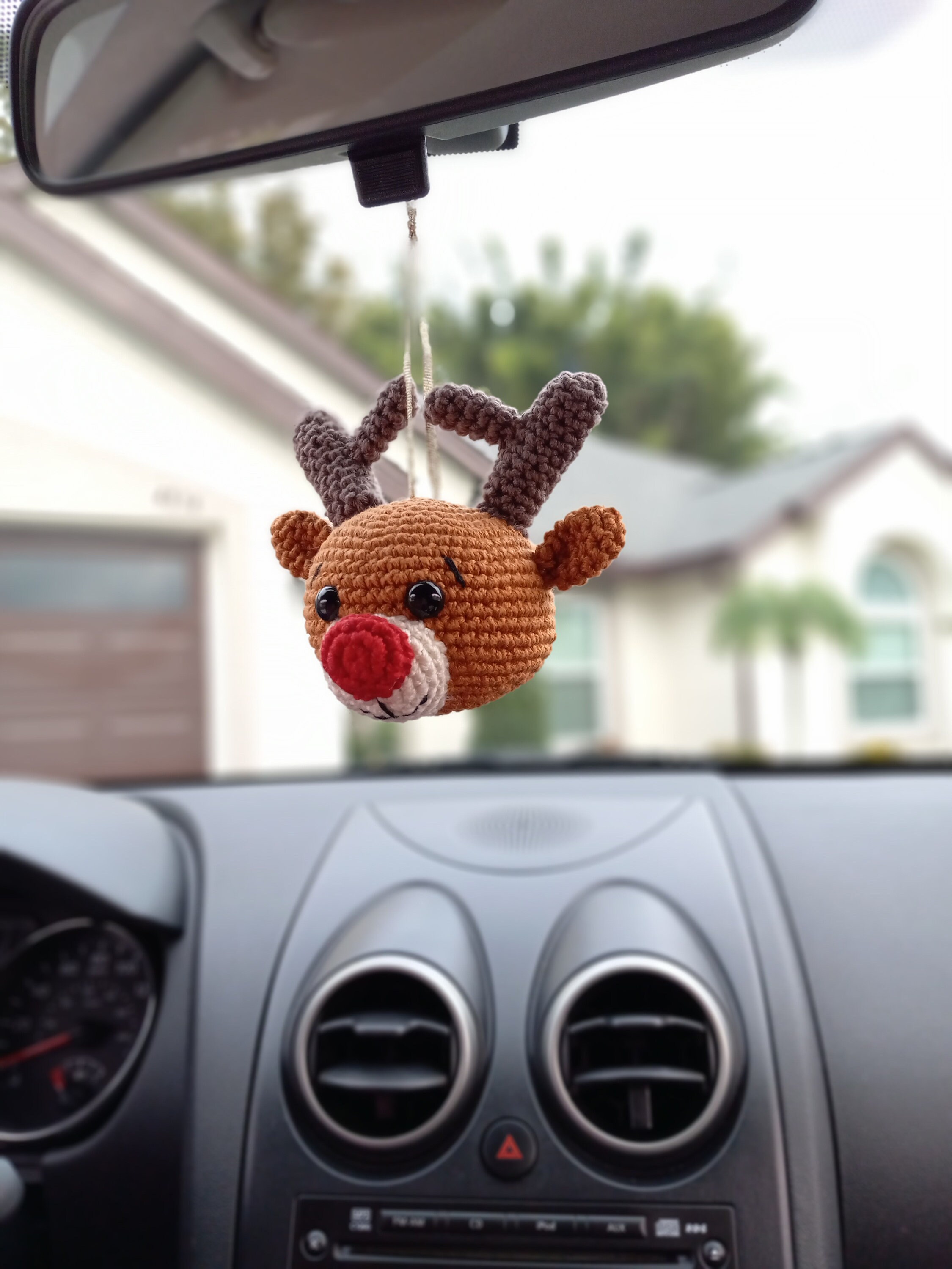 Reindeer Crochet Car Charm, Handmade Car Rear View Mirror Hanging, Cute ...