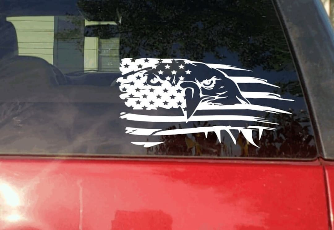 Eagle Flag USA Car Decal, Distressed Flag Sticker, Patriotic Car Decal ...