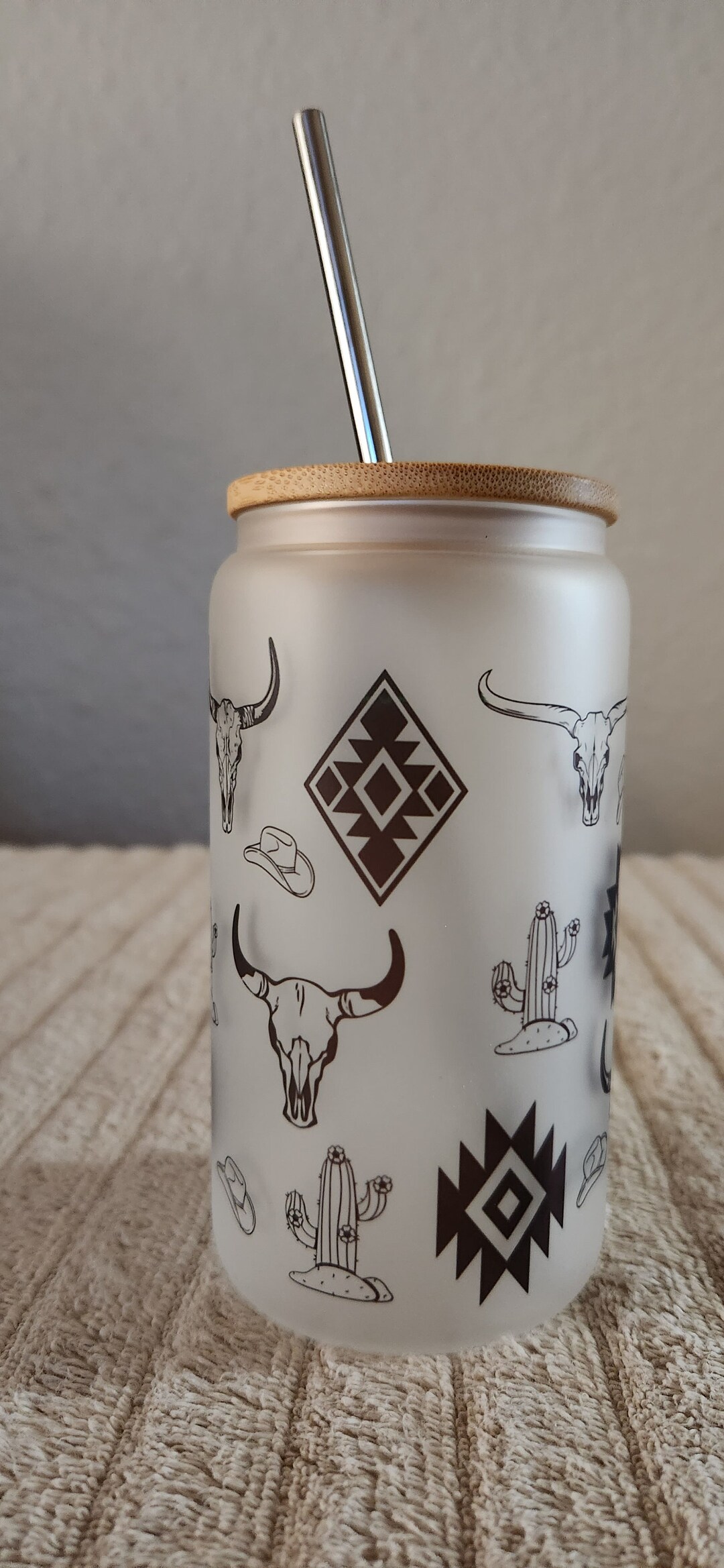 Cow Skull Glass Cup, Western Cowboy Beer Can, Cactus Cowboy Hat Glass ...