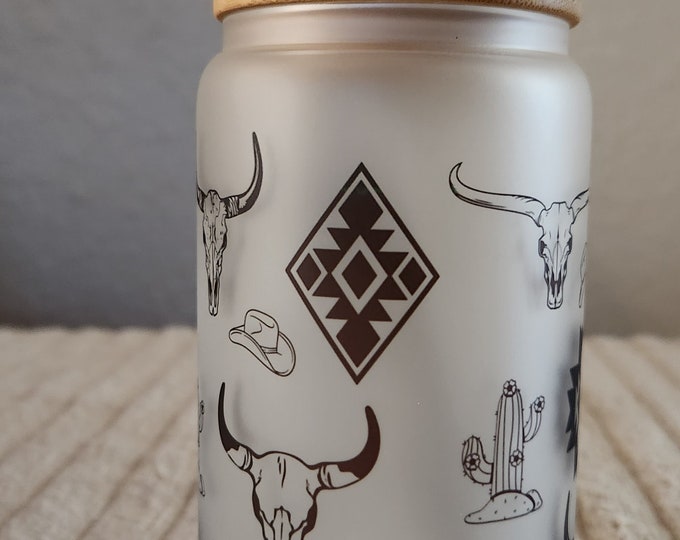 Cow Skull Glass Cup, Western Cowboy Beer Can, Cactus Cowboy Hat Glass ...