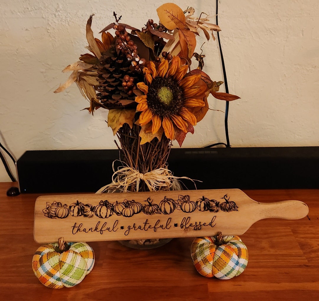 Thankful Grateful Blessed Bread Board, Fall Pumpkin Home Decor ...