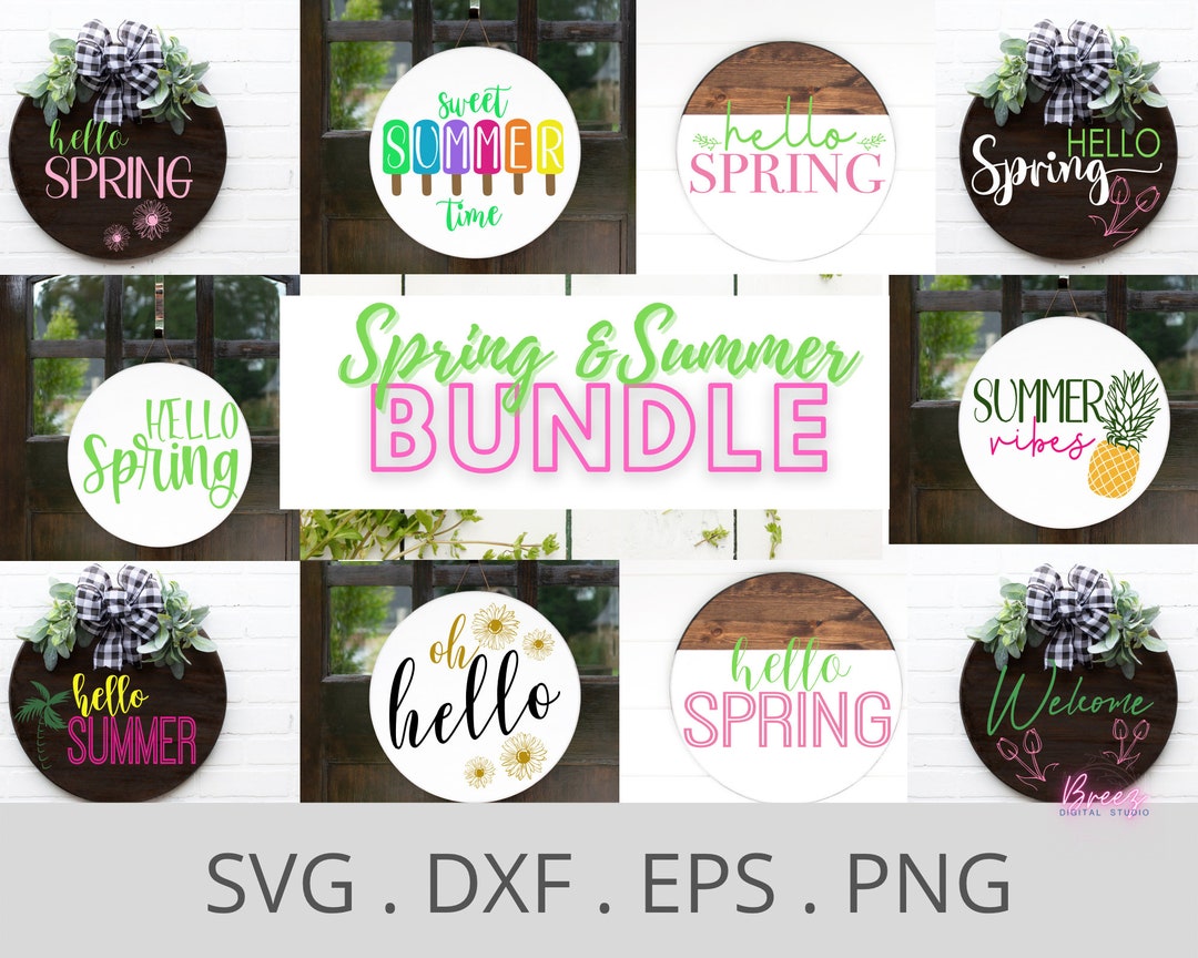 Door Hanger SVG for Cricut, Spring Signs SVG Bundle, Round Door Sign ...