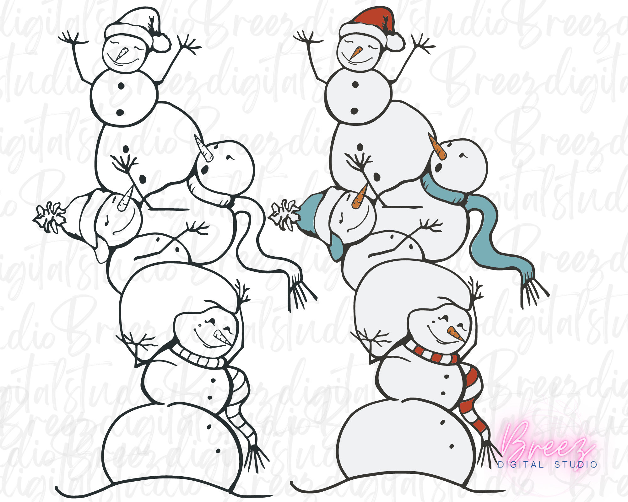 Winter Snowmen Stack Svg, Snowmen Vector, Let It Snow Svg, Snowman ...