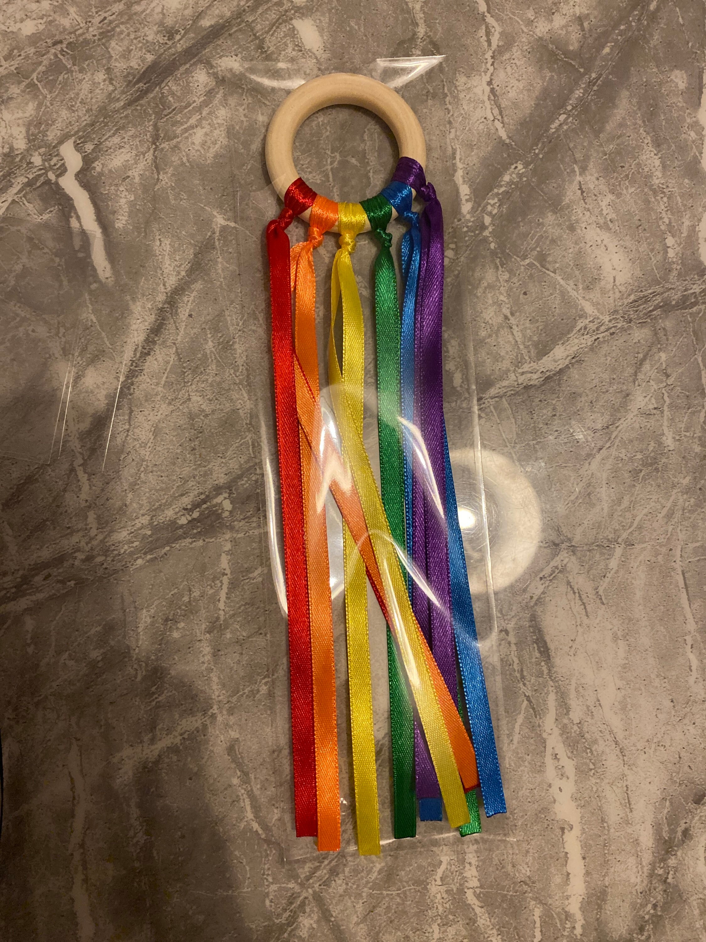 Wooden Bright Rainbow Sensory Ribbon Ring Handkite Fidget Toy - Etsy UK