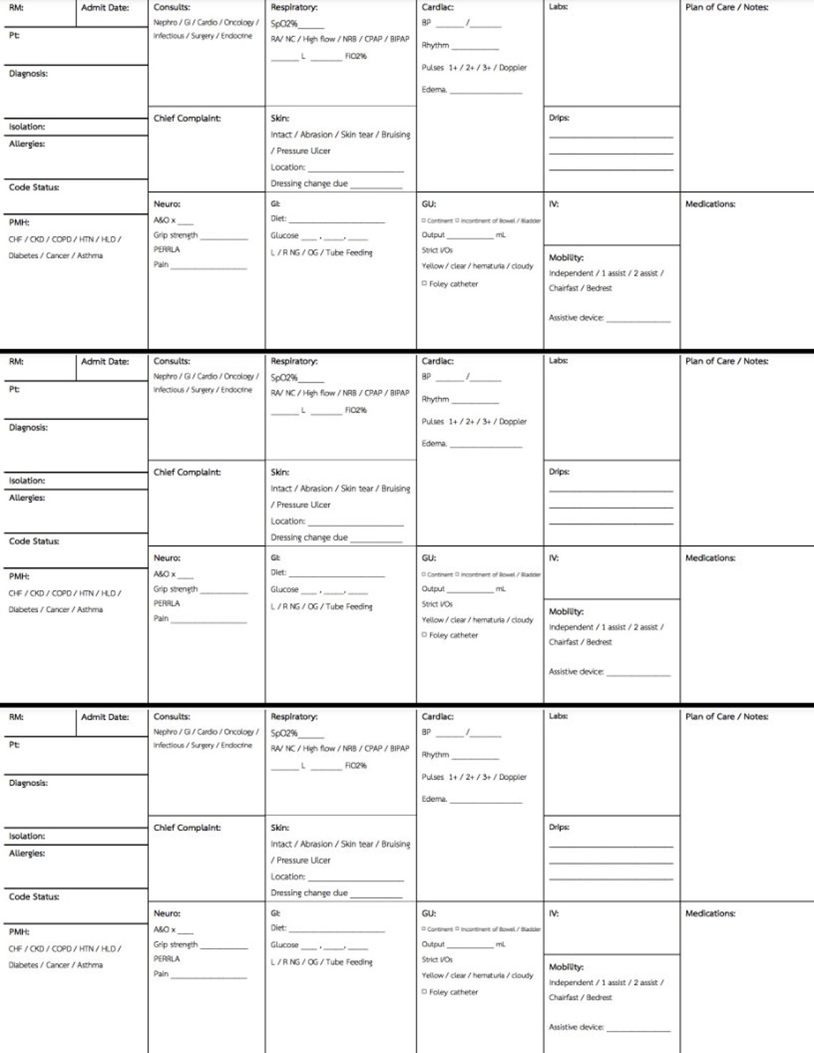 6 Patient Nurse Report Sheet - Etsy