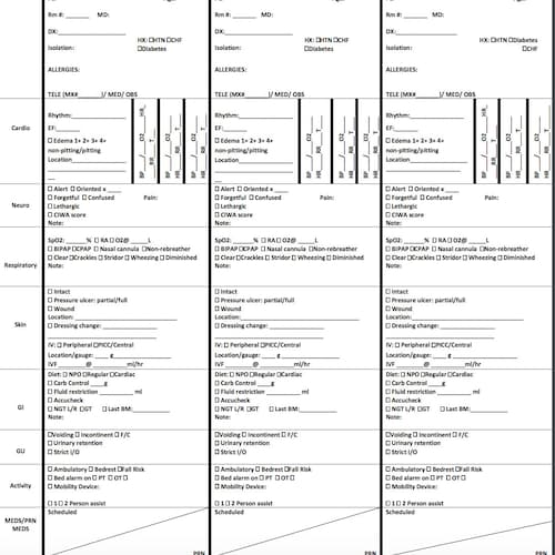 Nurse Report Sheet 3 Patients per Side Med Surg Report - Etsy