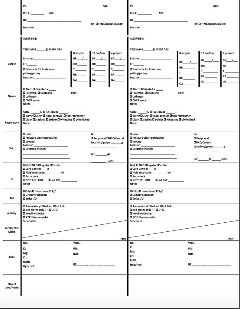 5 Patient Nurse Report Sheet - Etsy