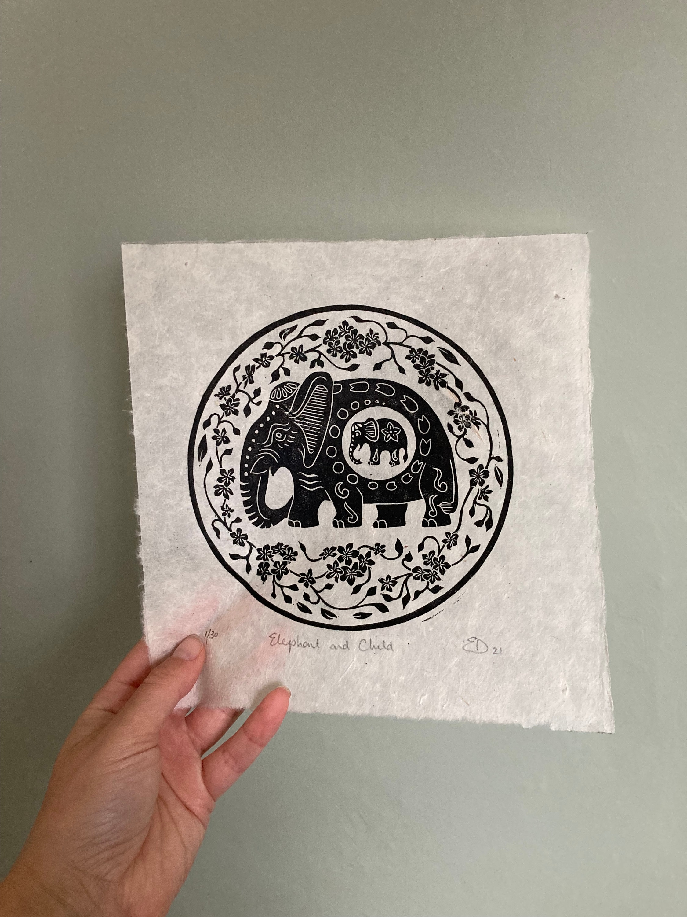 Elephant and Child Forget Me Not Limited Edition Lino Print - Etsy