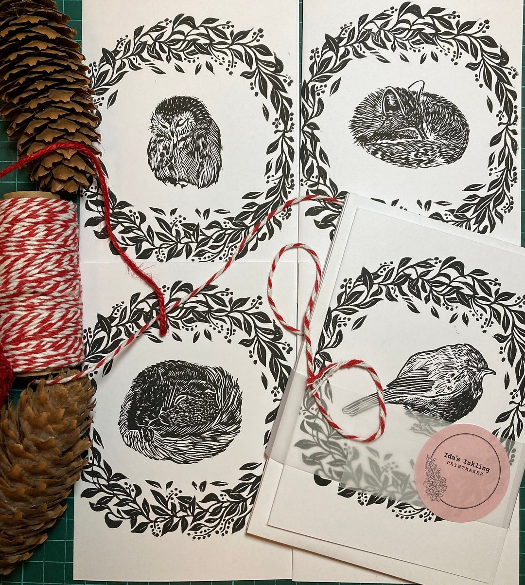 Sleeping Woodland Animals Black and White Christmas Cards 4 Pack Owl ...