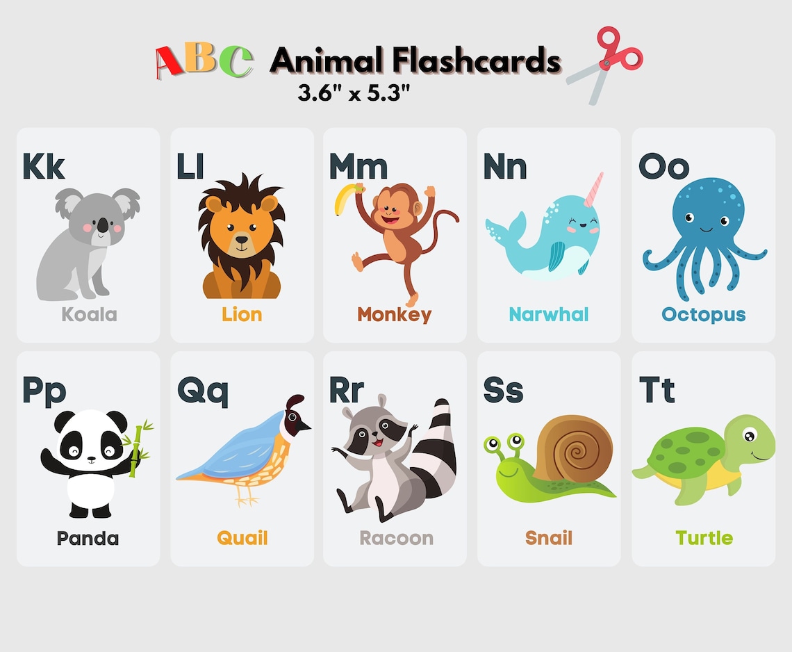 Animal Alphabet Flash Cards ABC Animal Flash Cards Alphabet Cards ...