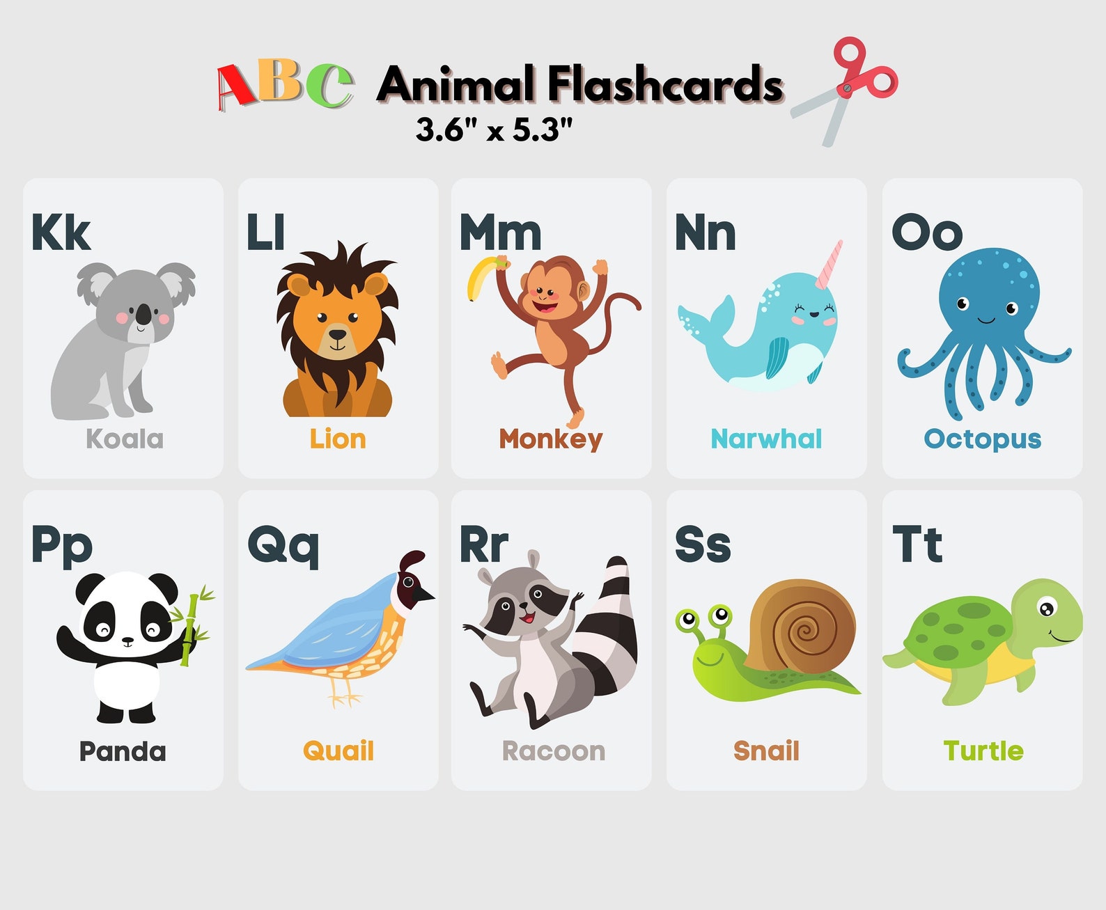 Animal Alphabet Flash Cards ABC Animal Flash Cards Alphabet Cards ...