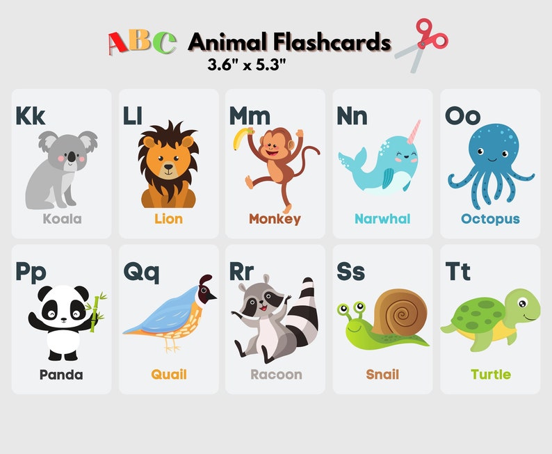 Animal Alphabet Flash Cards ABC Animal Flash Cards Alphabet Cards ...