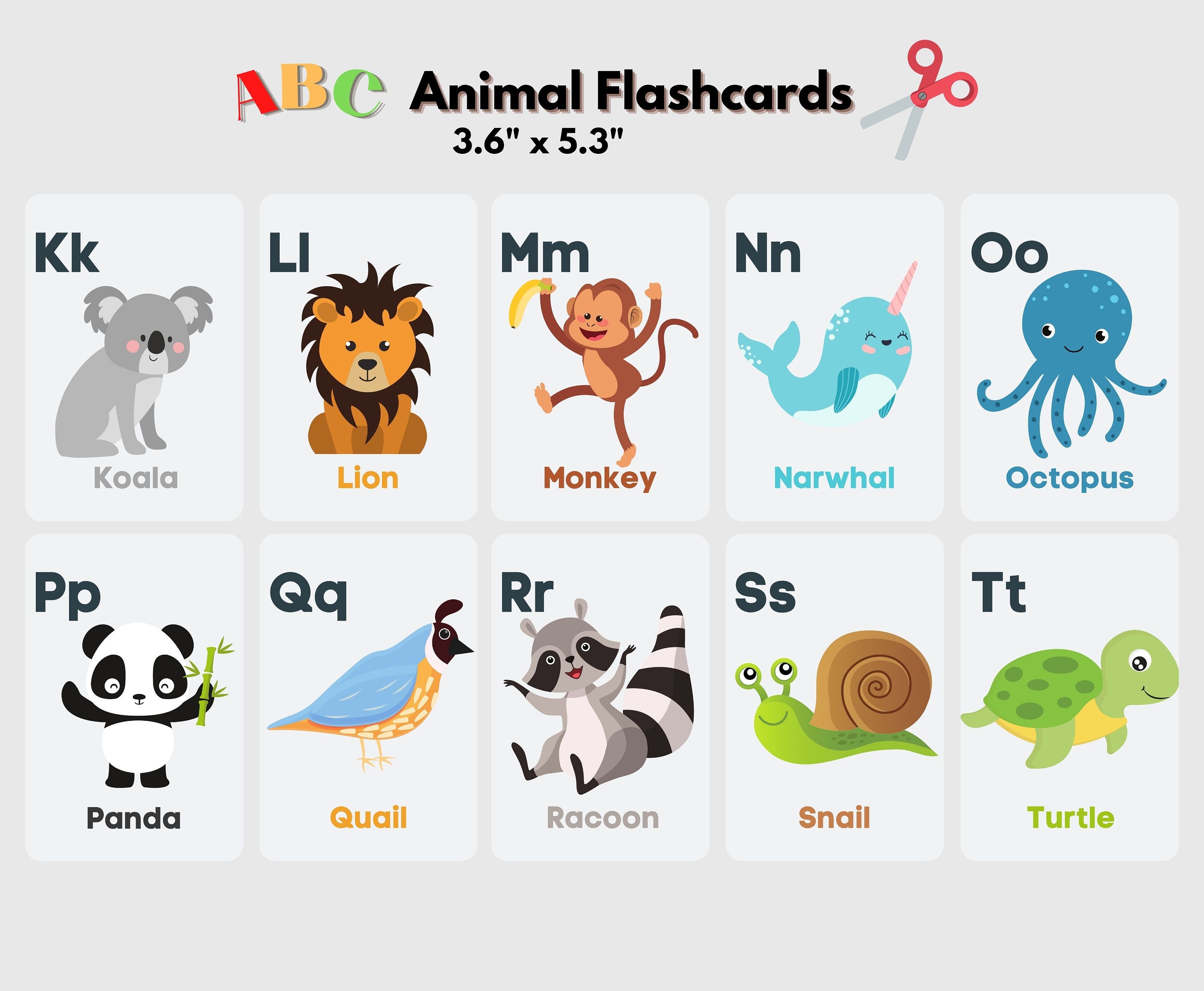 Animal Alphabet Flash Cards ABC Animal Flash Cards Alphabet Cards ...