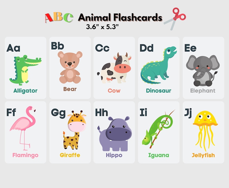 Animal Alphabet Flash Cards ABC Animal Flash Cards Alphabet Cards ...