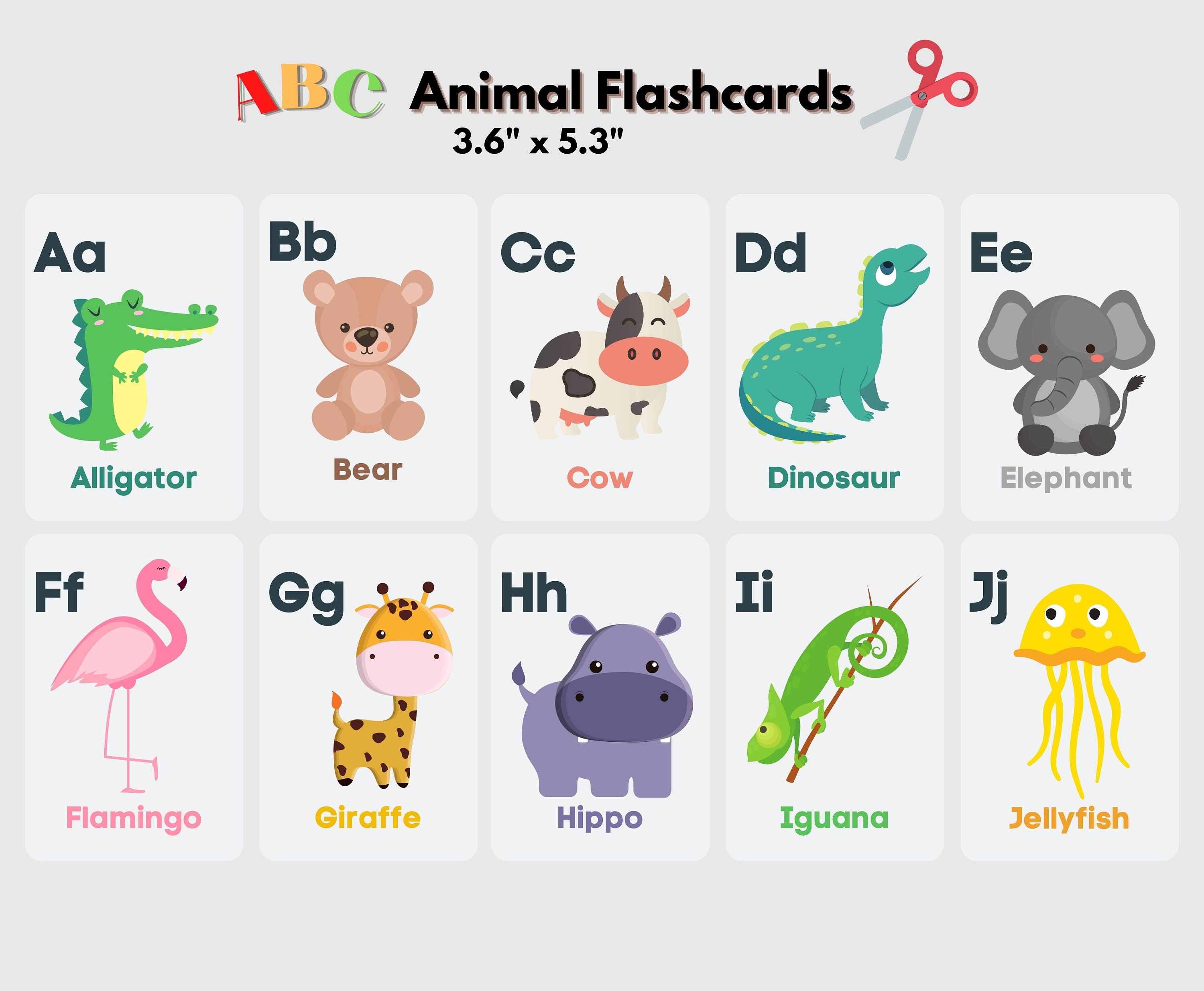 Animal Alphabet Flash Cards ABC Animal Flash Cards Alphabet Cards ...