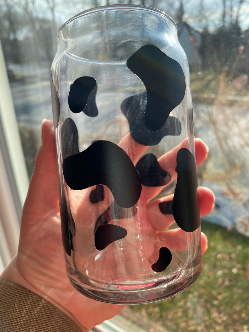 Cow Print Glass Cup - Etsy