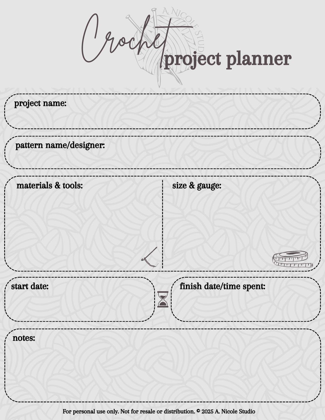 Crochet Project Planner/tracker Printable PDF - Instant Download - Etsy