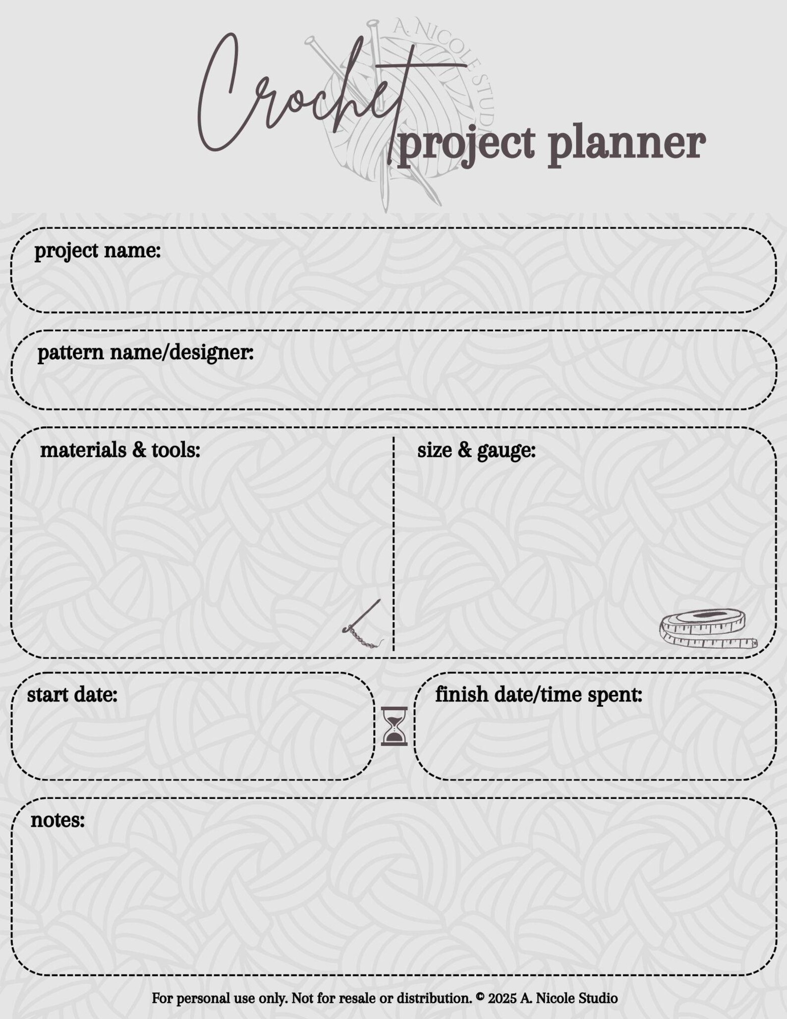 Crochet Project Planner/tracker Printable PDF - Instant Download - Etsy
