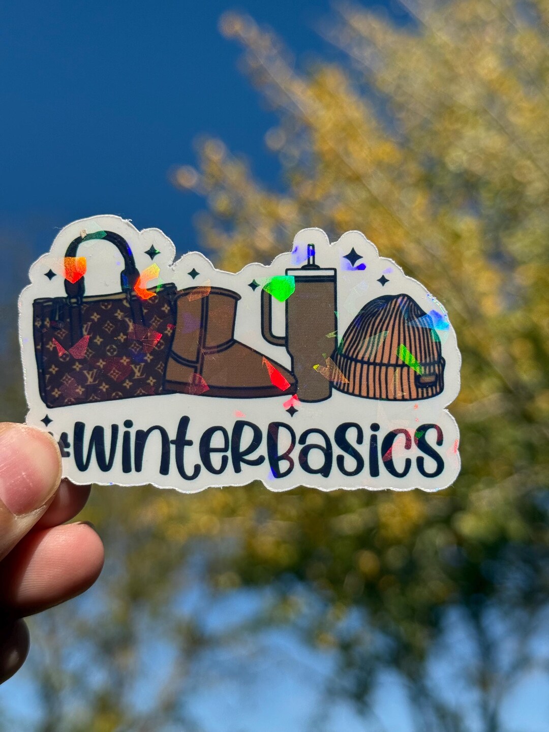 Winter Holographic Sticker for Girls | Cozy Boots, Stanley Cup, Hat ...