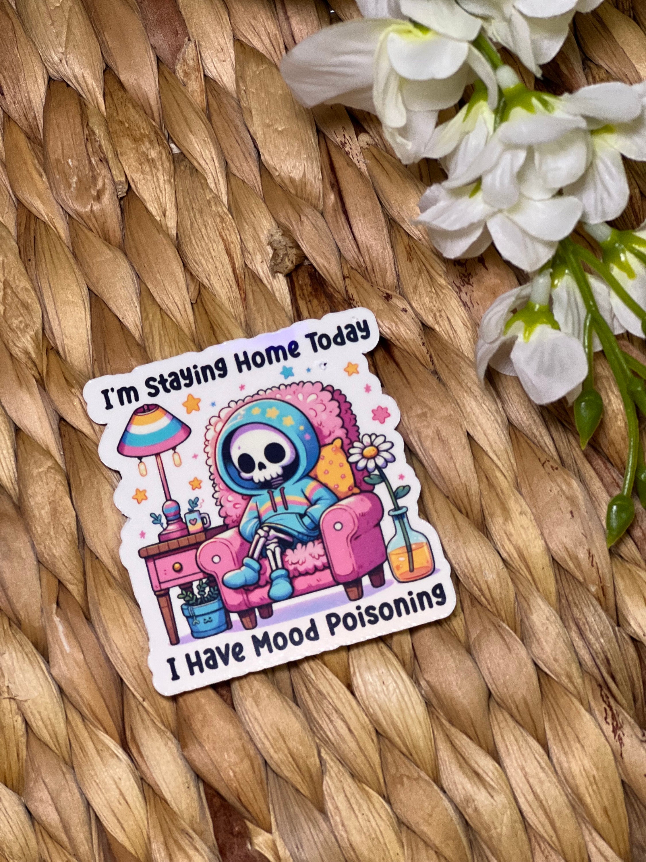 Skeleton Sticker, Holographic Sticker Skeleton With Mood Poisoning ...