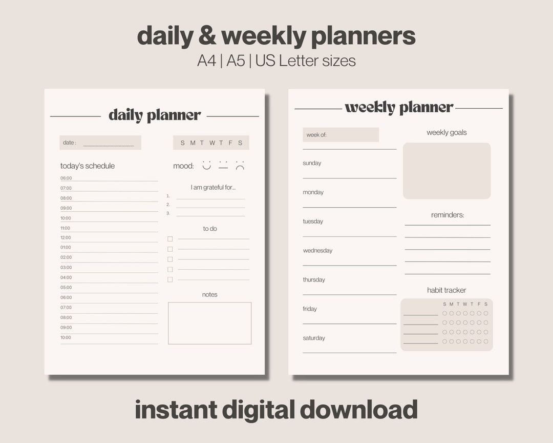 Neutral Minimalist Daily & Weekly Planner for Productivity, Mental ...