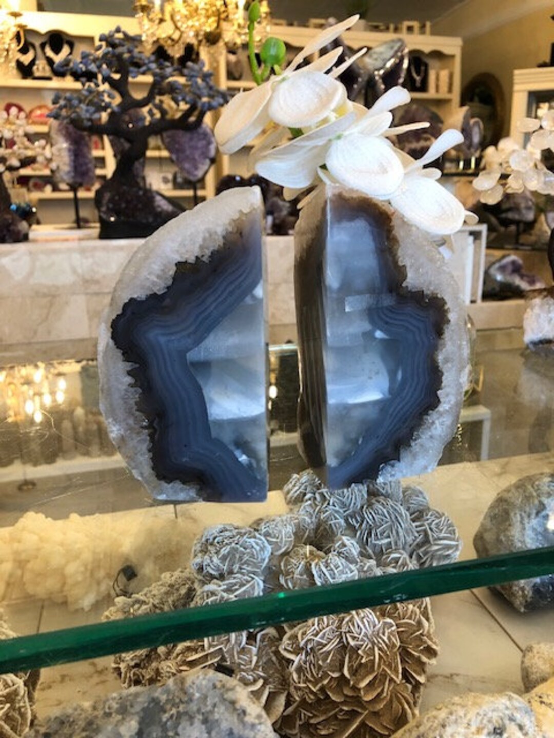 Blue Agate Bookends White Agate Bookends Crystal Bookends - Etsy